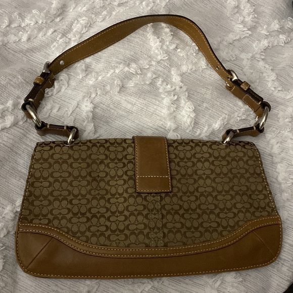 Coach | Bags | Coach Signature Brown Leather Canvas Shoulder Vintage ...